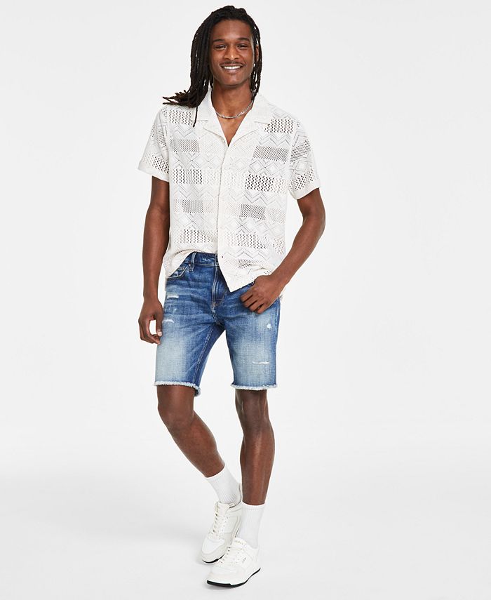 GUESS Logan Distressed 9" Denim Shorts - Macy's