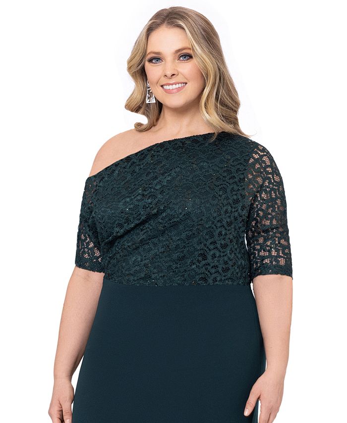 Betsy & Adam Plus Size Lace-Bodice Gown - Macy's