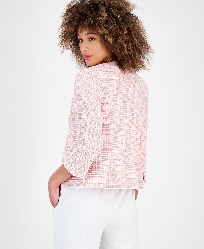 Kasper Women's Collarless Open-Front 3/4-Sleeve Jacket - Macy's