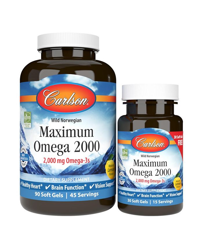 Carlson Labs Carlson - Maximum Omega 2000, 2000 mg Omega-3s, Norwegian ...
