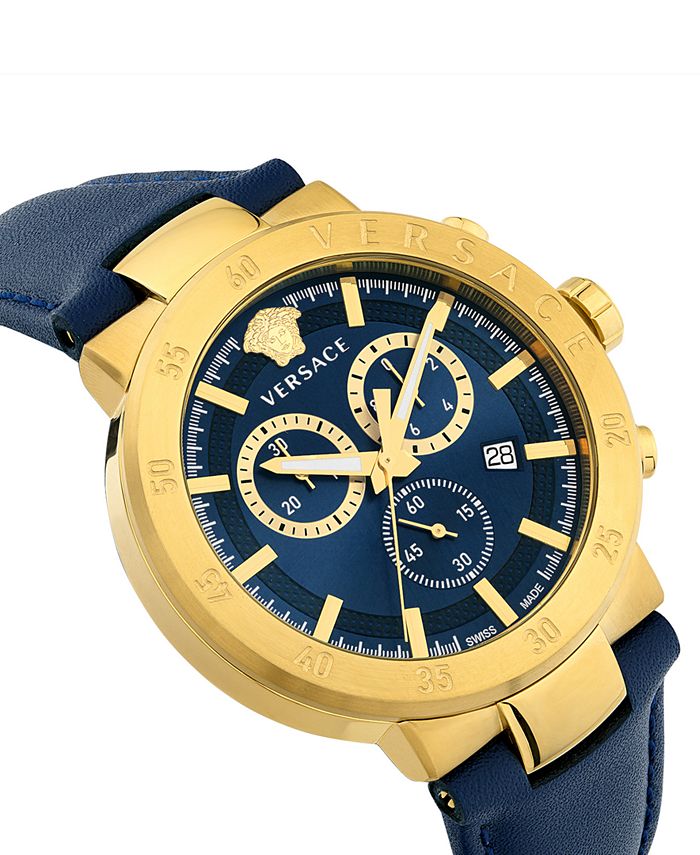 Versace Men's Swiss Chronograph Urban Mystique Blue Leather Strap Watch ...