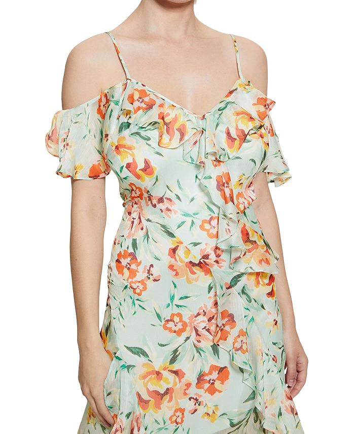 GUESS Women's Meadows Floral Print Ruffled Maxi Dress - Macy's