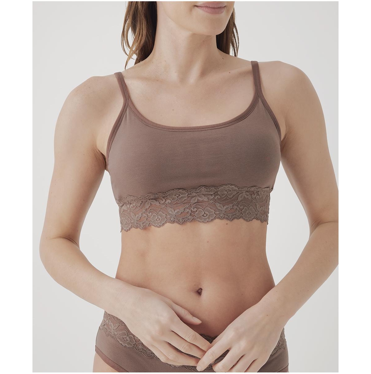 Click here for Pact Womens Lace Smooth Cup Bralette - Deep taupe prices