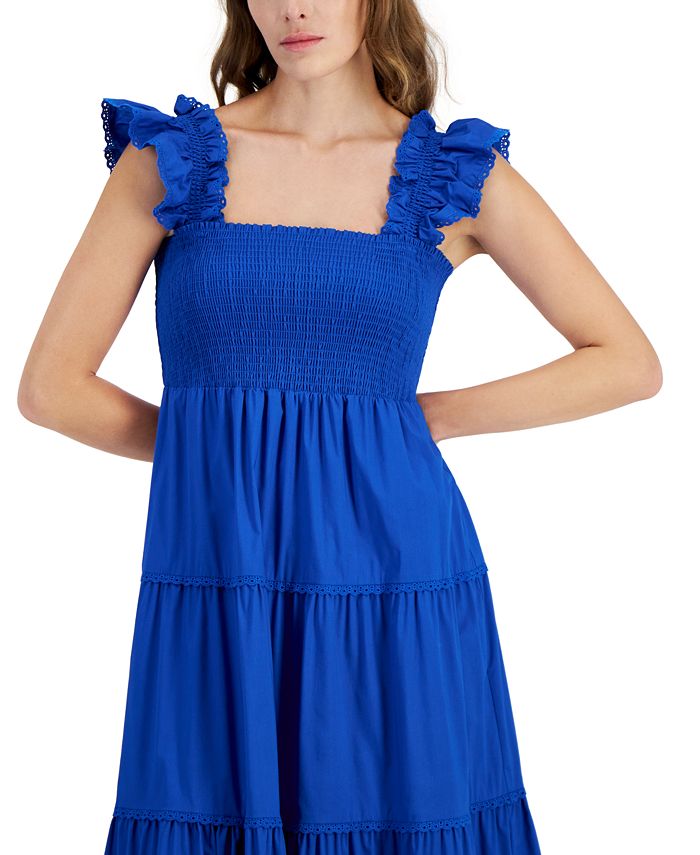 Anne Klein Women's Smocked Ruffle-Sleeve Tiered Dress - Macy's