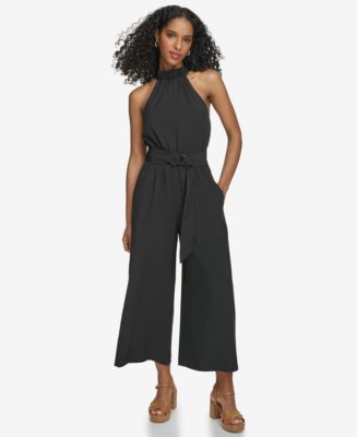Calvin Klein Women's Belter Halter-Neck Straight-Leg Jumpsuit - Macy's
