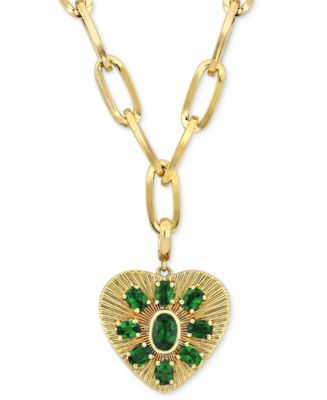 Tsavorite Cluster Sunray Heart 18" Pendant Necklace (1-3/4 ct. t.w.) in ...