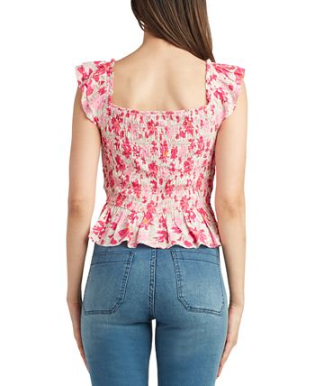BCX Juniors' Floral Smocked Flutter-Sleeve Top - Macy's