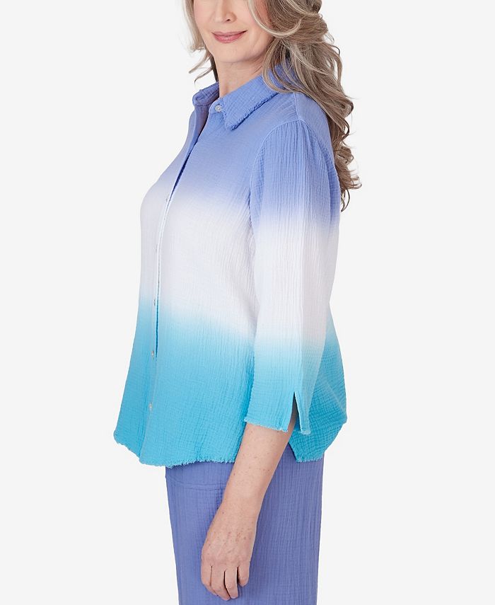 Alfred Dunner Women's Summer Breeze Dip Dye Button Down Blouse - Macy's