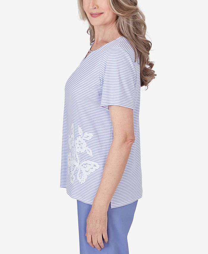 Alfred Dunner Women's Summer Breeze Mini Stripes T-shirt with Butterfly ...