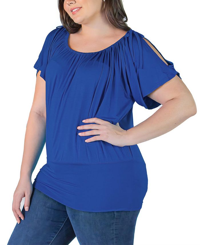 24seven Comfort Apparel Plus Size Short Sleeve Split Shoulder Top - Macy's