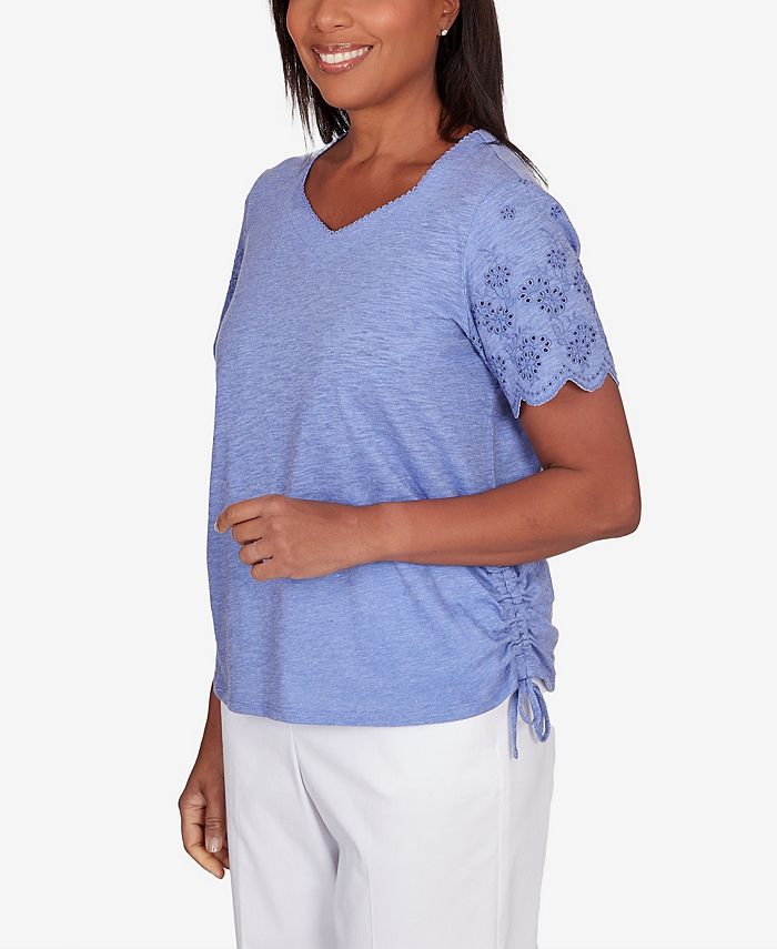 Alfred Dunner Women's Summer Breeze Solid Top with Necklace and Side ...