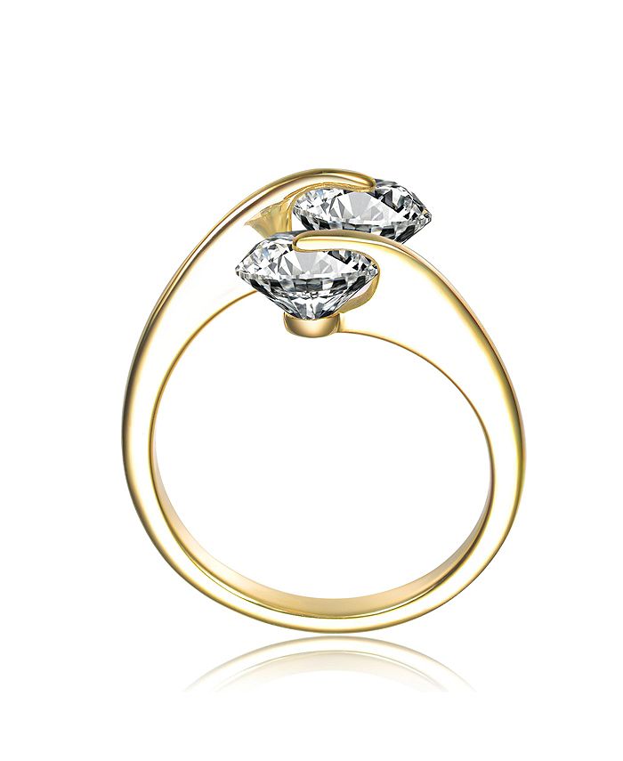 Genevive Modern Sterling Silver 14K Gold Plated with Double Clear Cubic ...