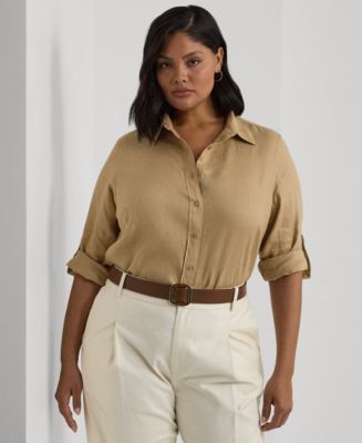 Lauren Ralph Lauren Plus Size Roll-Tab Shirt - Macy's