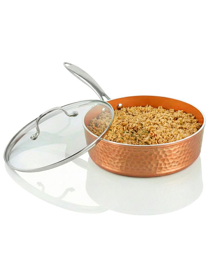 Gotham Steel Hammered Copper 4-Quart Ti-Cerama Nonstick Deep Saute Pan ...