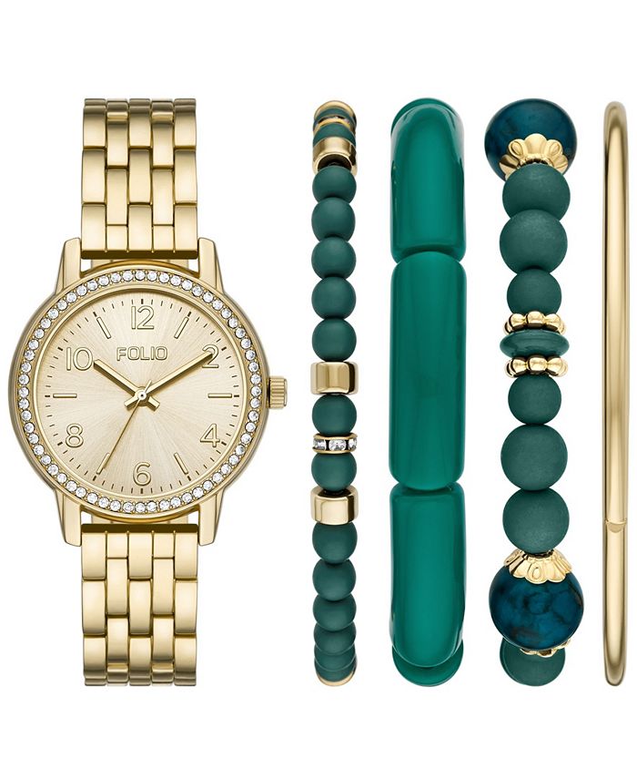 Folio Women's Three Hand Gold-Tone Alloy Watch 36mm Gift Set - Macy's
