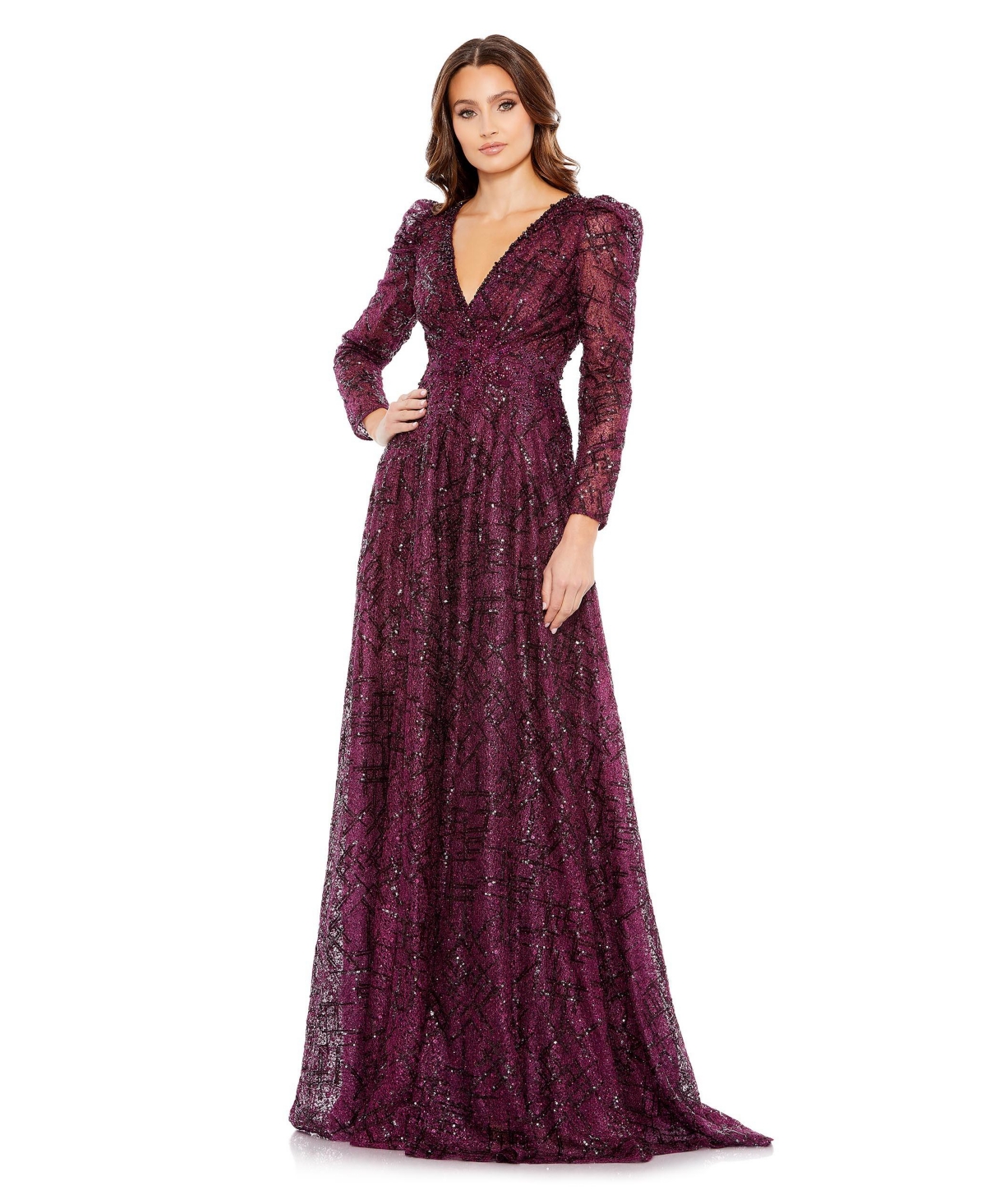 Click here for Mac Duggal Embellished V-Neck Long Sleeve A Line G... prices