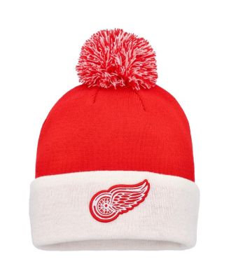 Men's adidas Red Detroit Red Wings Team Stripe Cuffed Knit Hat with Pom ...