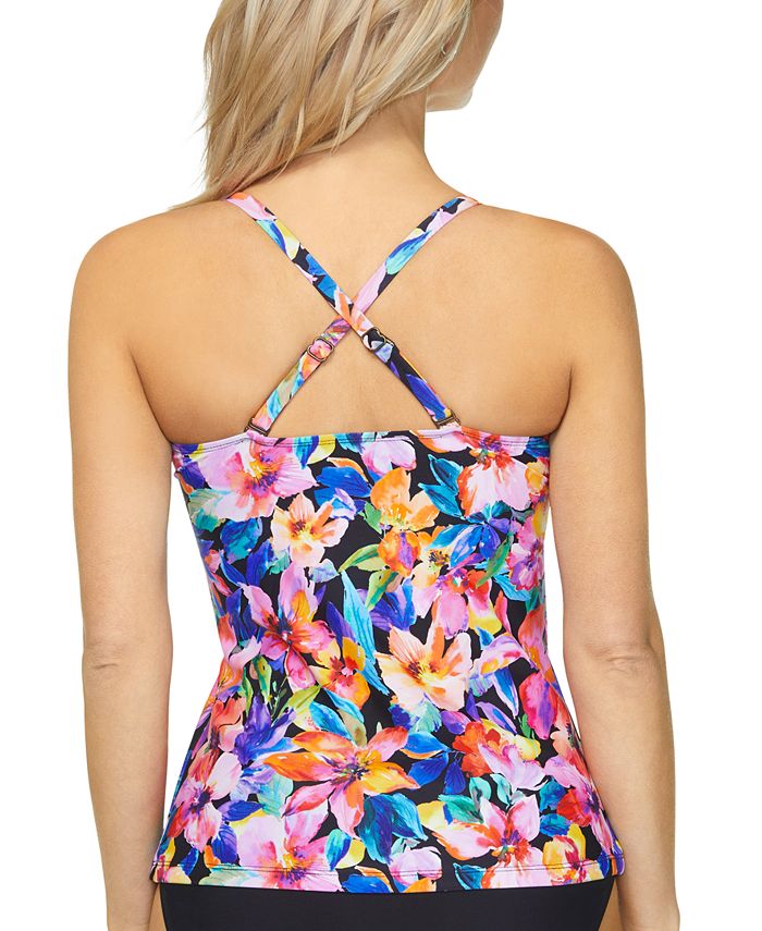 Island Escape Women's Tahiti Floral-Print Ruffled Tankini Top, Created ...