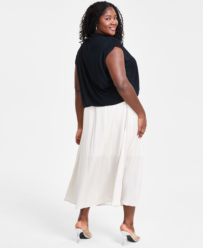 Bar III Trendy Plus Size Short-Sleeve Blouson Top & Belted Maxi Skirt ...