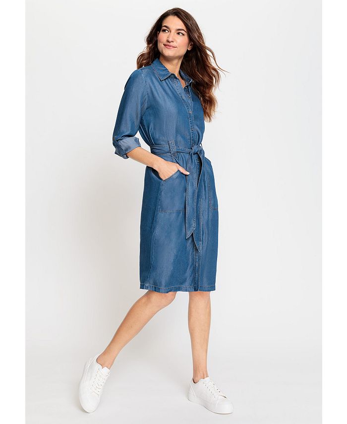 Olsen Women's Denim Shirt Dress with Belt & Roll Tab Sleeve Detail - Macy's