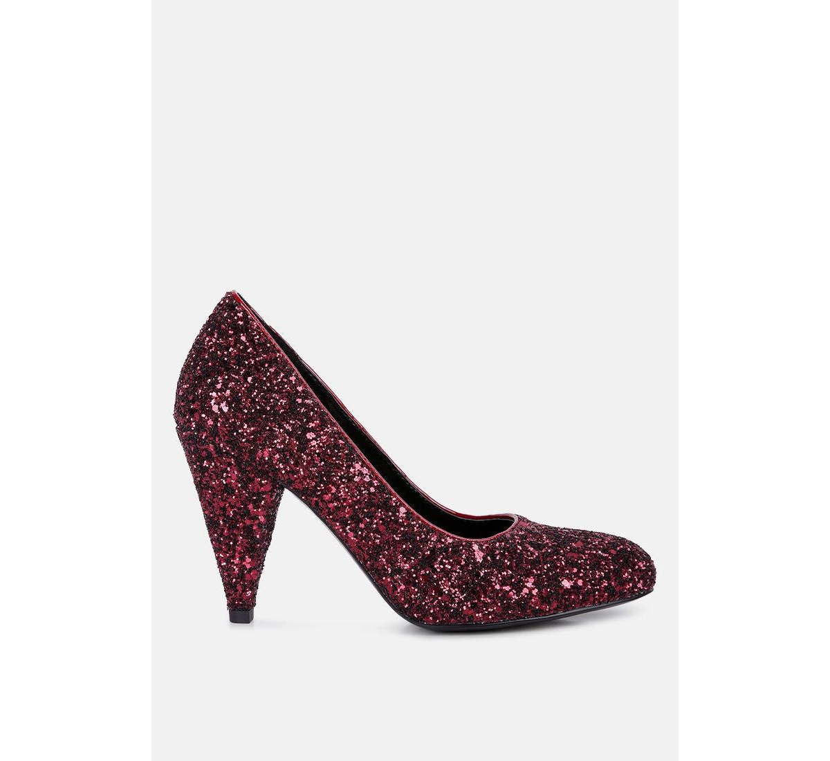 Click here for Sugar Plum Glitter Conical Heel Pumps - Burgundy prices