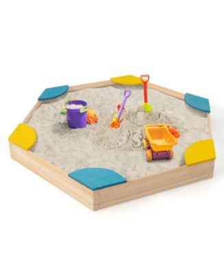 SUGIFT Outdoor Solid Wood Sandbox with 6 Built-in Fan-shaped Seats - Macy's