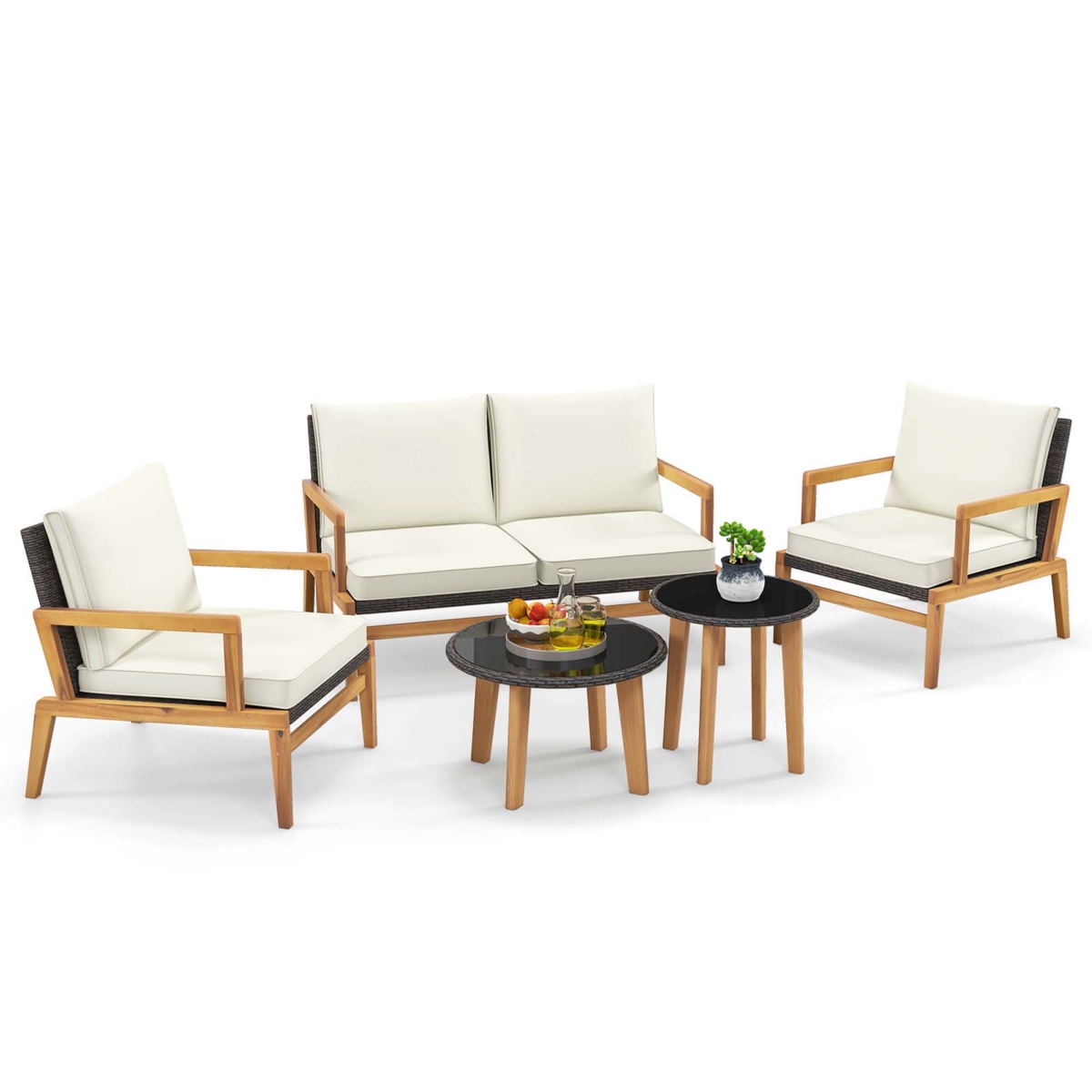 Click here for 5 Piece Rattan Furniture Set Wicker Woven Sofa Set... prices