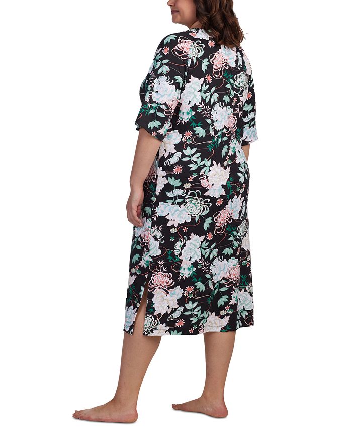 Miss Elaine Plus Size Printed 3/4-Sleeve Zip-Front Robe - Macy's