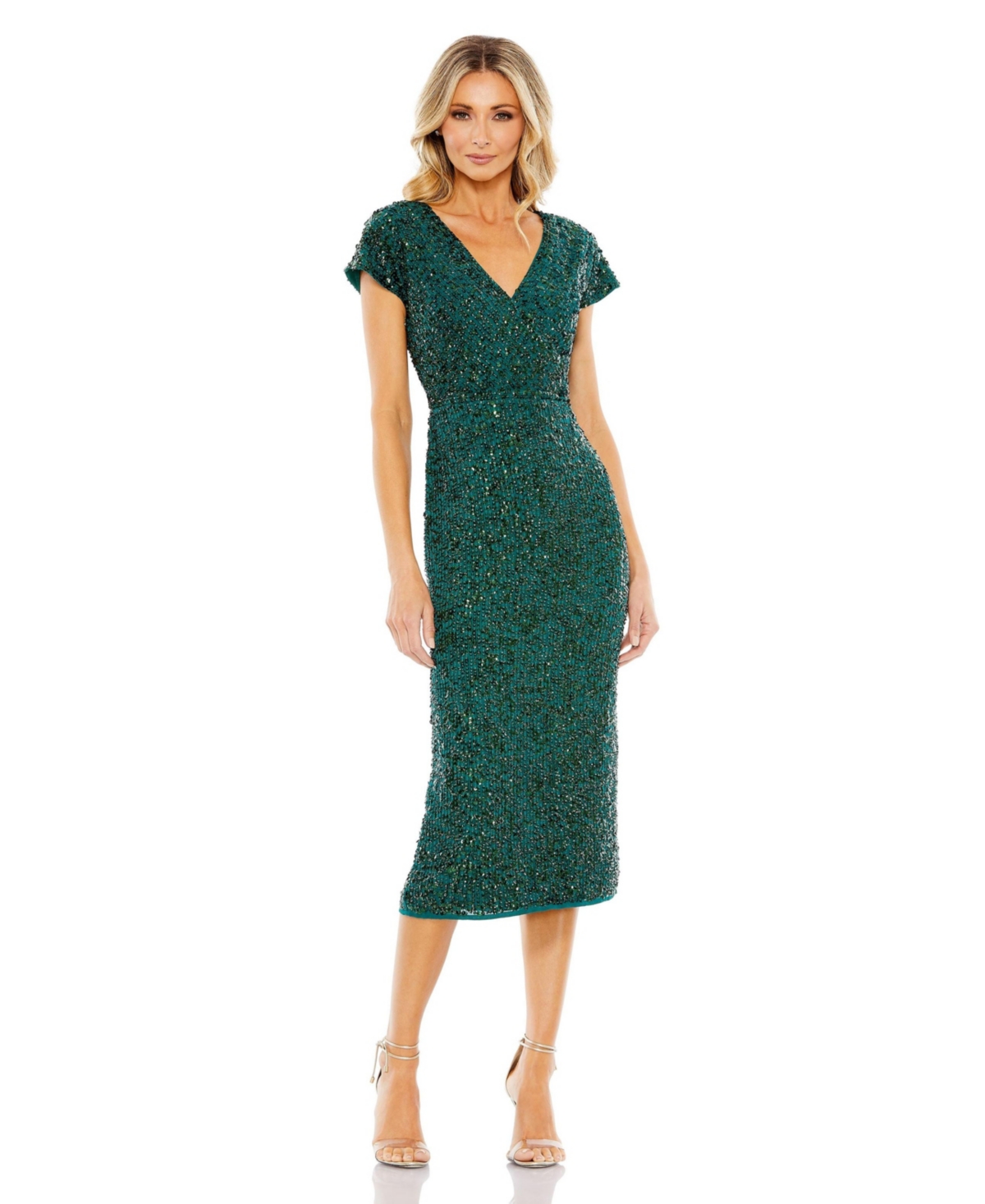 Click here for Mac Duggal Womens Sequined Short Sleeve Wrap Over... prices
