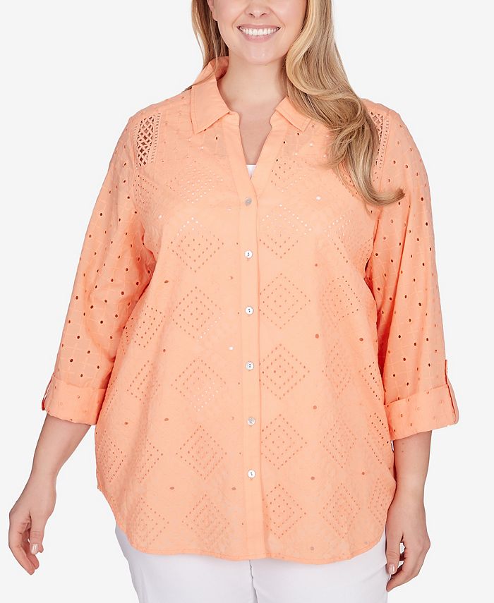 Ruby Rd. Plus Size Woven Diamond Cotton Top - Macy's