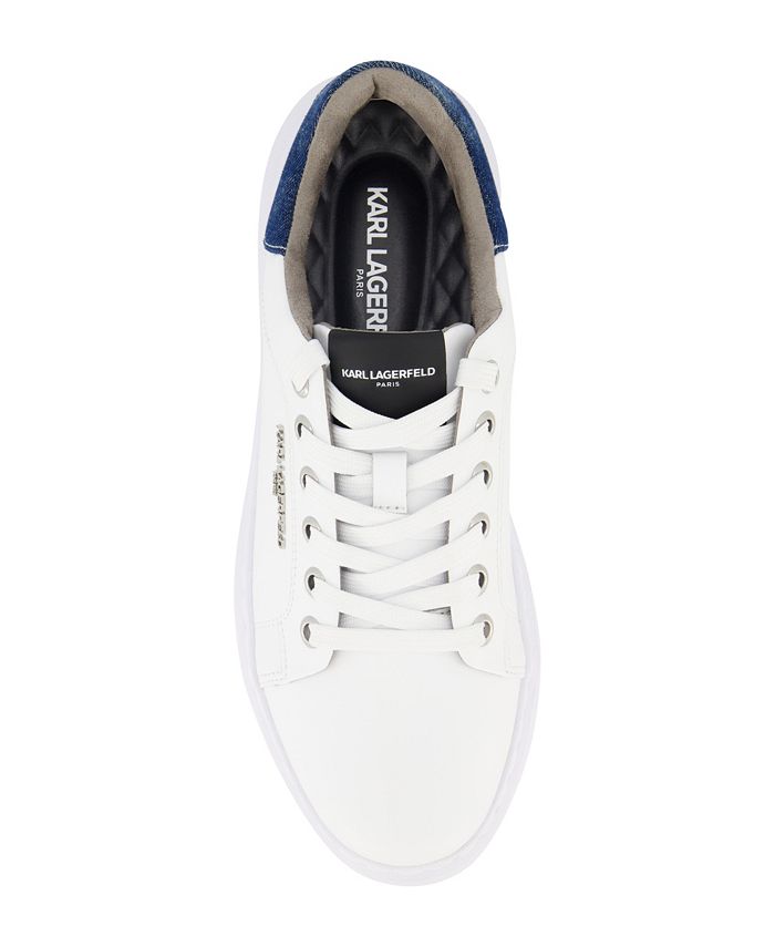 KARL LAGERFELD PARIS Men's Leather Side Logo Bit Sneakers with Denim ...