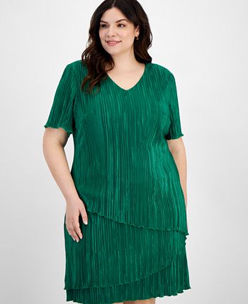 Connected Plus Size V-Neck Short-Sleeve Tiered Dress - Macy's
