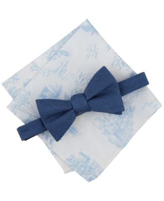 Bar III Men's Textured Bow Tie & Seaside Pocket Square Set, Created for ...