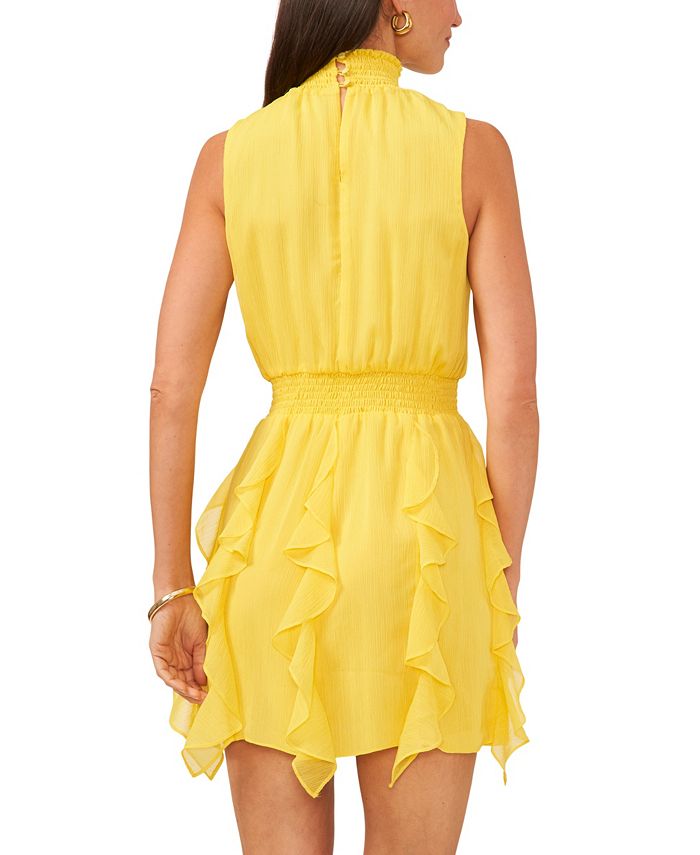 1 State Womens Smocked Sleeveless Mock Neck Ruffled Mini Dress Macys