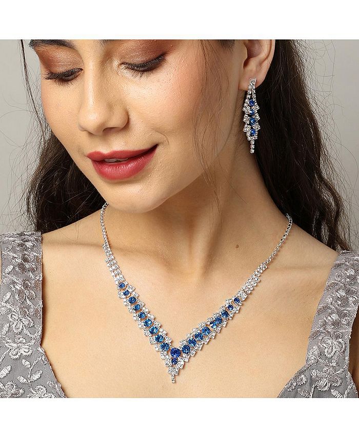 SOHI Women's Blue Embellished Stone Necklace And Earrings (Set Of 2) - Macy's