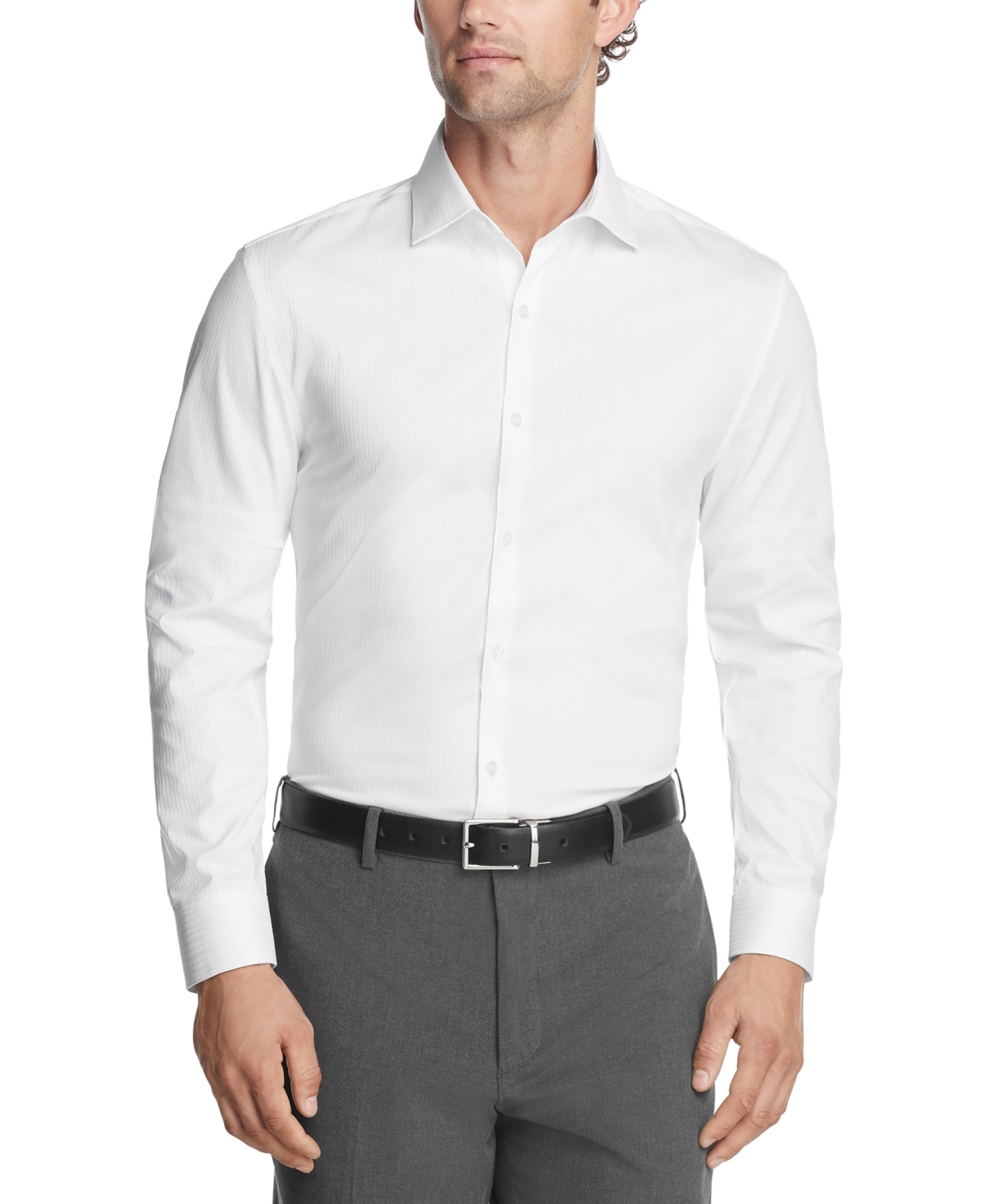 Kenneth Cole Reaction Mens Slim Fit Tonal Stripe Dress Shirt - White