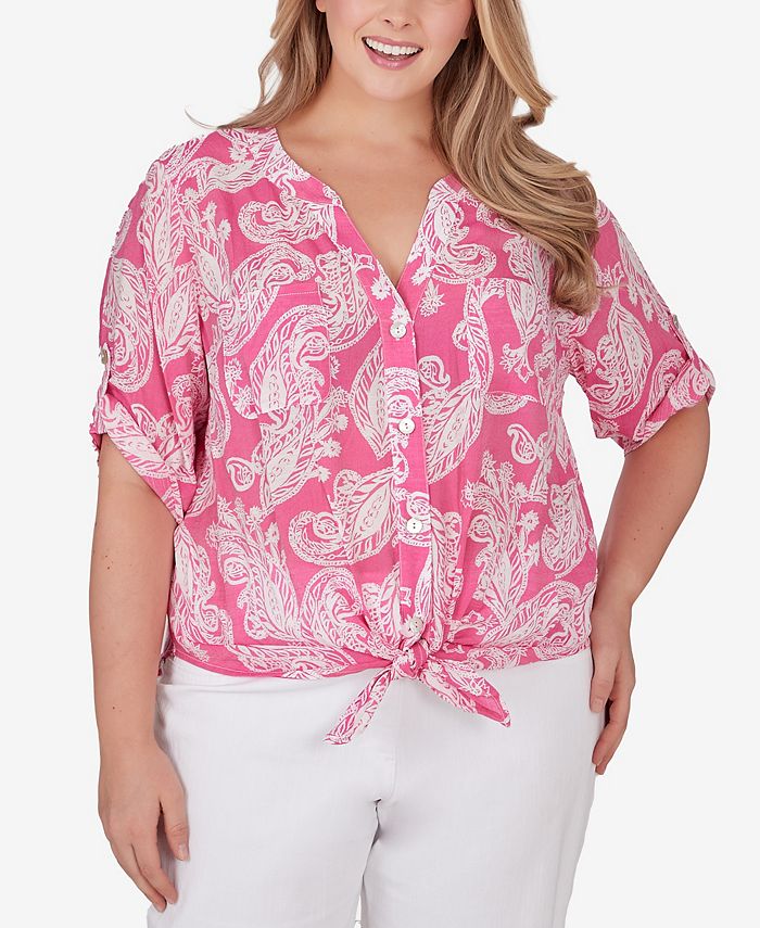 Ruby Rd. Plus Size Paisley Silky Gauze Top - Macy's