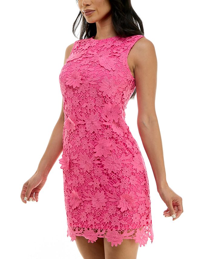 City Studios Juniors' Round-Neck Crochet Lace Sheath Dress - Macy's