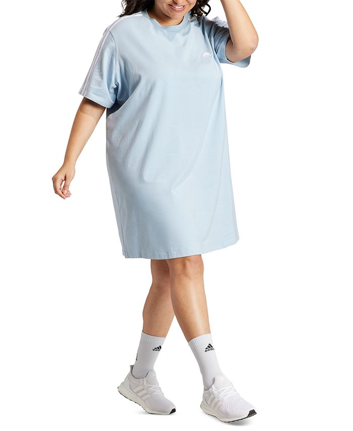 adidas Plus Size Essentials 3-Stripes Boyfriend T-Shirt Dress - Macy's