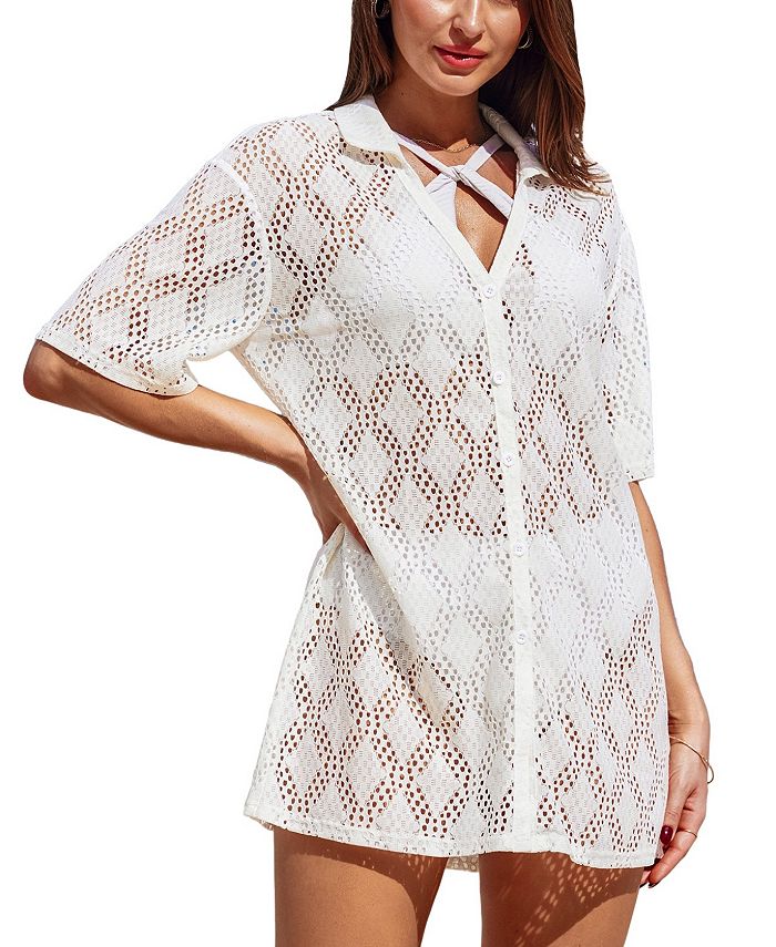 CUPSHE Women's Crochet Button Down Knit Cover-Up Top - Macy's