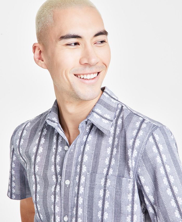 Sun + Stone Men's Elias Short Sleeve Button-Front Textured Multi-Print ...