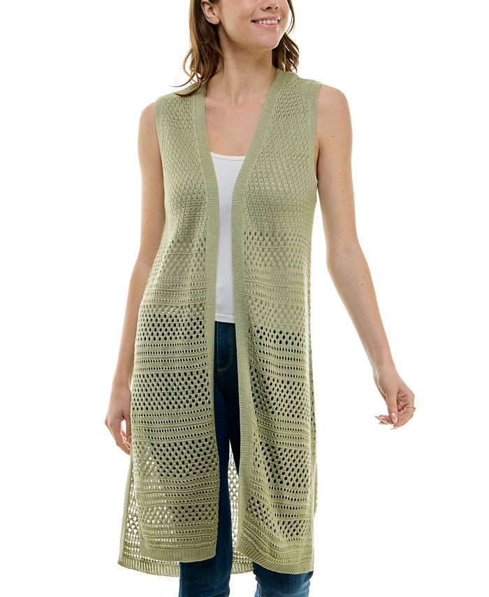 Ultra Flirt Juniors' Open-Knit Pointelle Duster Sweater Vest - Macy's