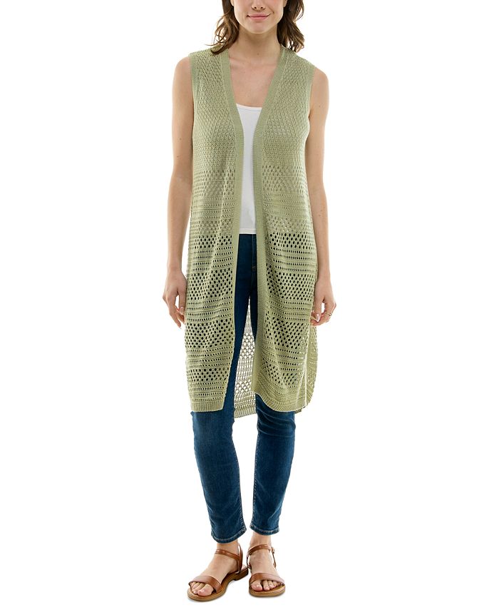 Ultra Flirt Juniors' Open-Knit Pointelle Duster Sweater Vest - Macy's