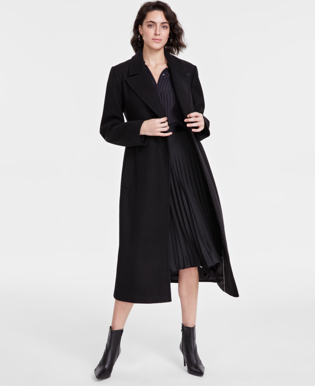 Click here for Dkny Womens Notched-Collar Double-Breasted Wrap Co... prices