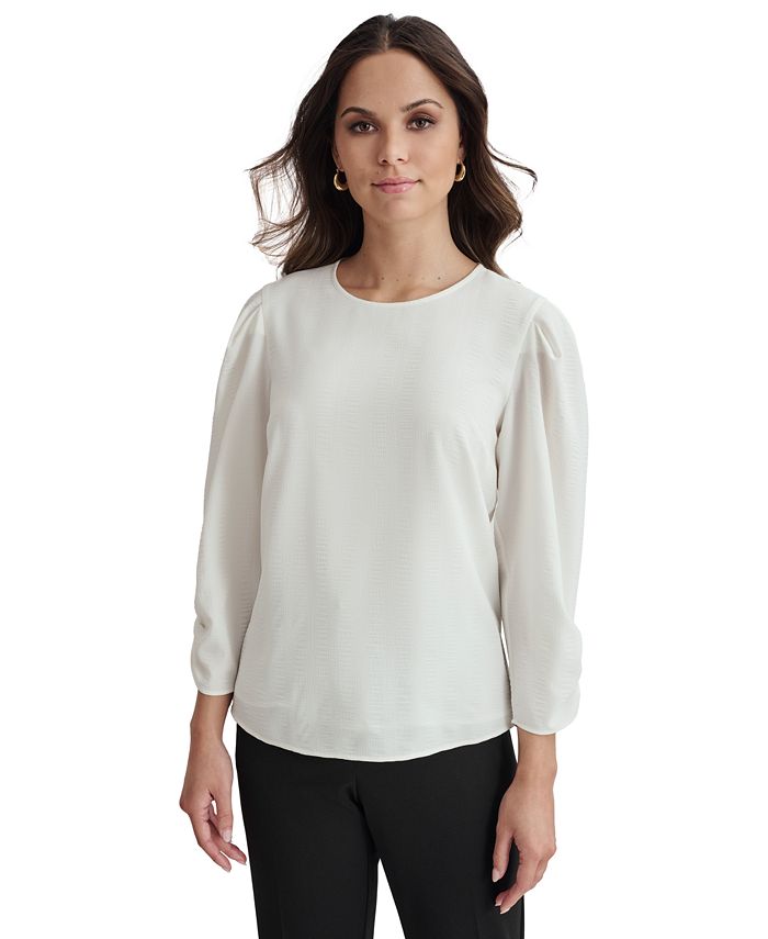 DKNY Women's Abstract-Print Ruched-Sleeve Top - Macy's