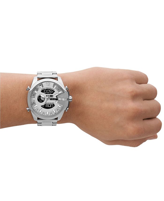 Diesel Men's Mega Chief Digital Silver-Tone Stainless Steel Watch 51mm ...