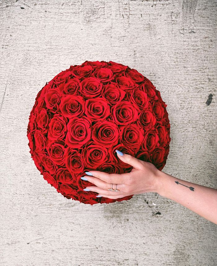Rose Box NYC Half Ball of Red Flame Long Lasting Preserved Real Roses ...