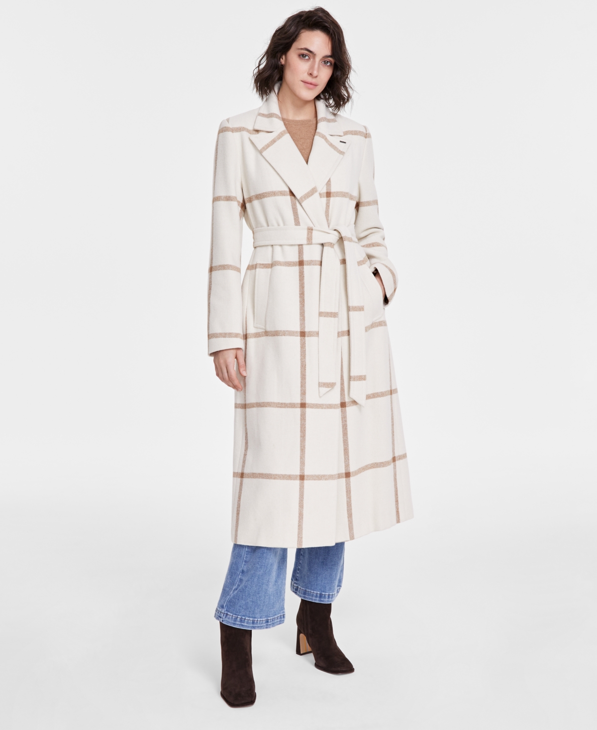 Click here for Dkny Womens Notched-Collar Double-Breasted Wrap Co... prices
