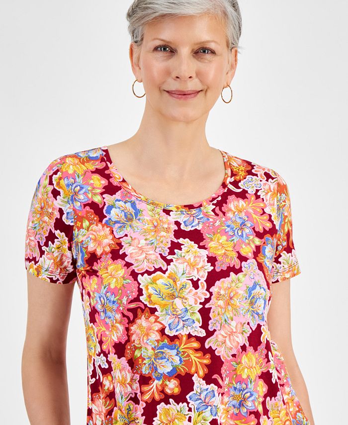 JM Collection Women's Scoop-Neck Short-Sleeve Printed Knit Top, Created ...