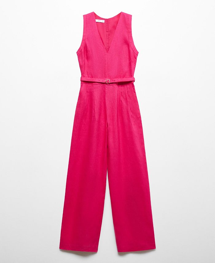 MANGO Women's Belt Linen Jumpsuit - Macy's